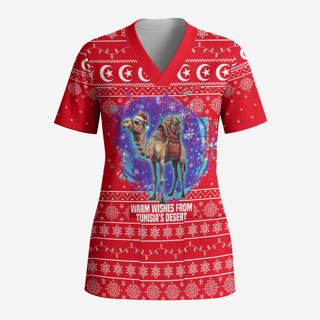 Tunisia Christmas Scrub Top Desert Camel Crescent Snowflake Pattern by ...