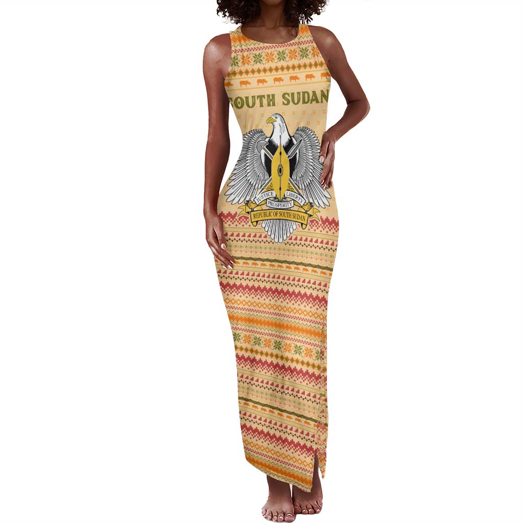 South Sudan Christmas Tank Maxi Dress Beige Tribal Pattern, National ...