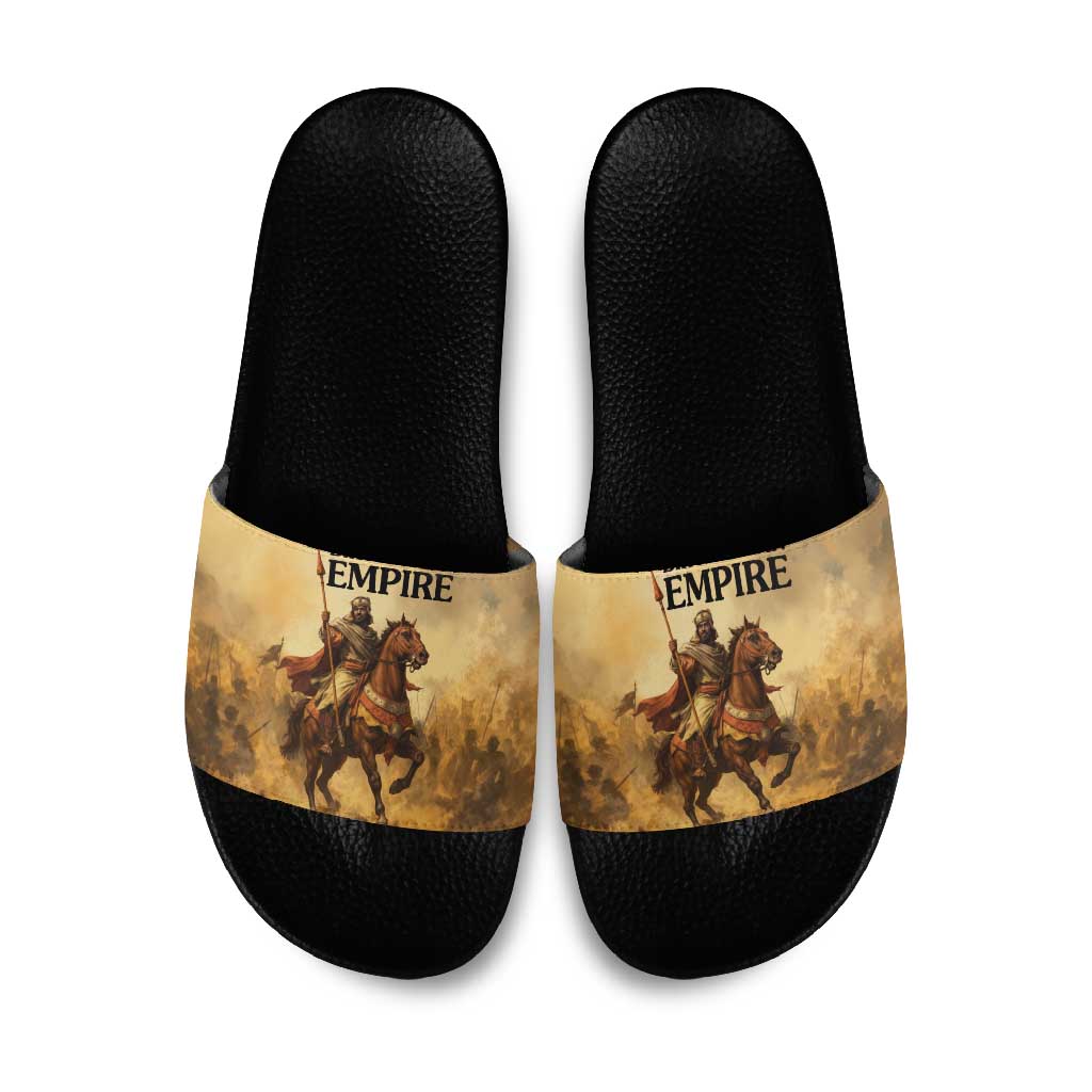Sundiata Keita Slide Sandals with Kirina 1235 Battle Map, Horseback ...