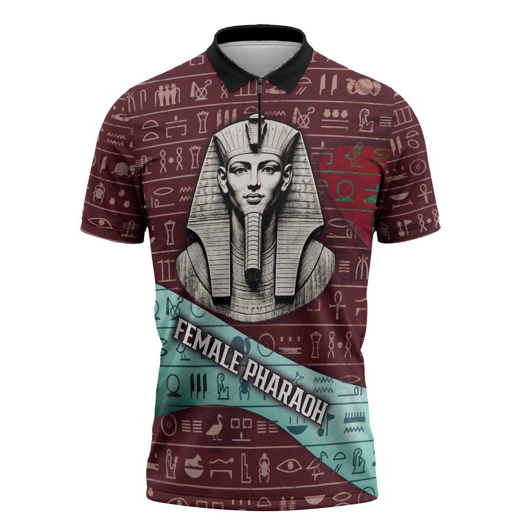 Hatshepsut Zipper Polo Shirt with Pharaoh Bust Illustration, Female ...