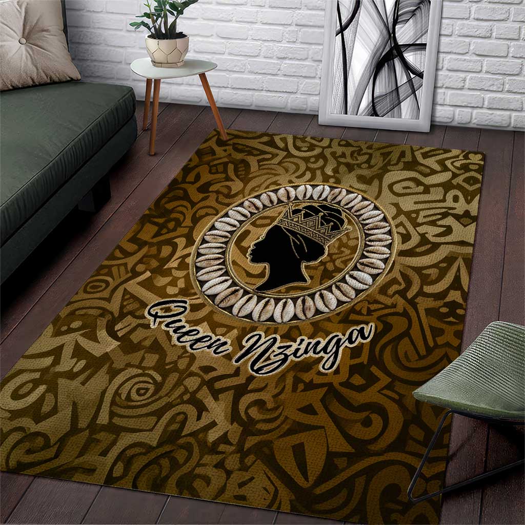 Queen Nzinga Area Rug Cowrie Crown Silhouette Royal Power by African Pride