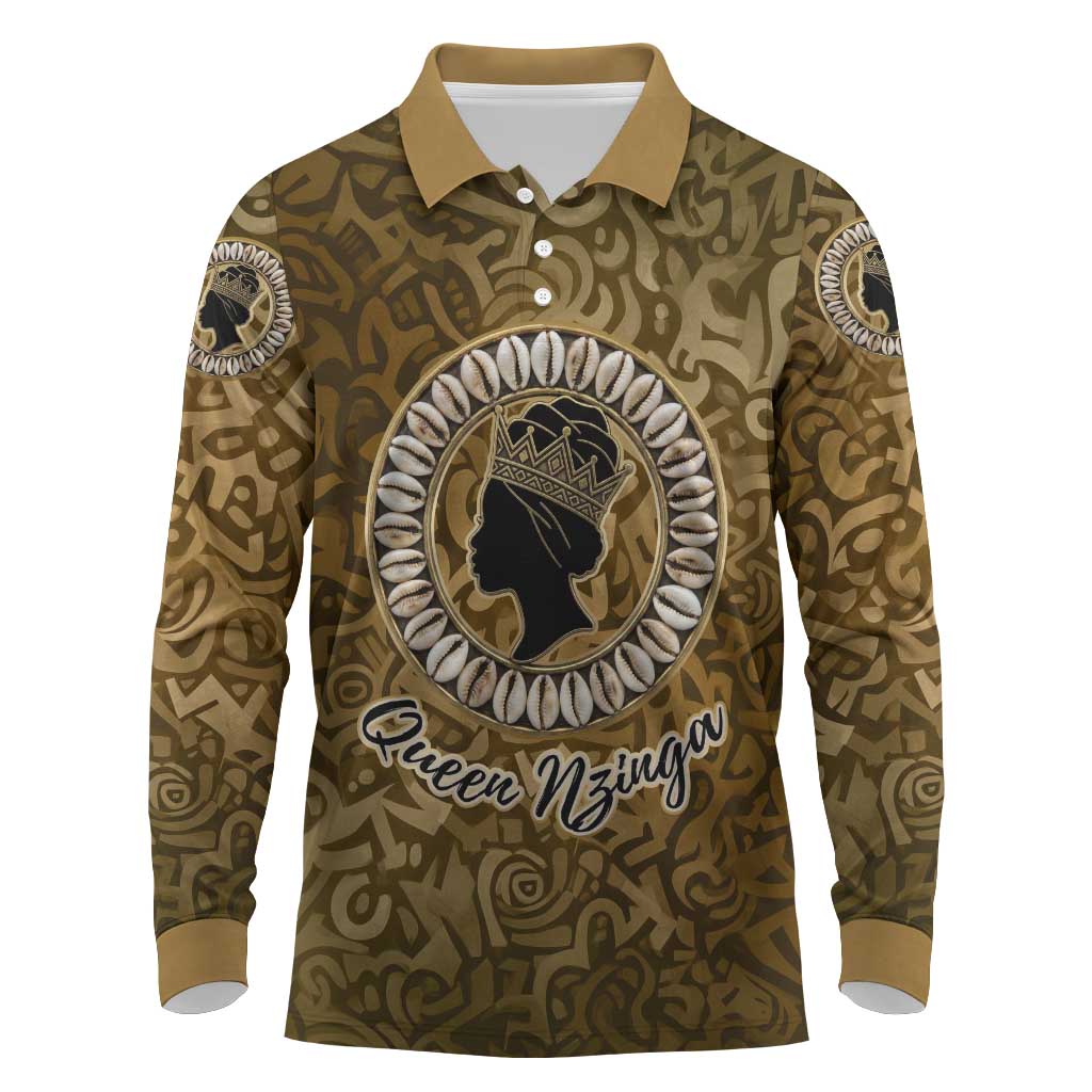 Queen Nzinga Long Sleeve Polo Shirt Cowrie Crown Silhouette Royal Power ...