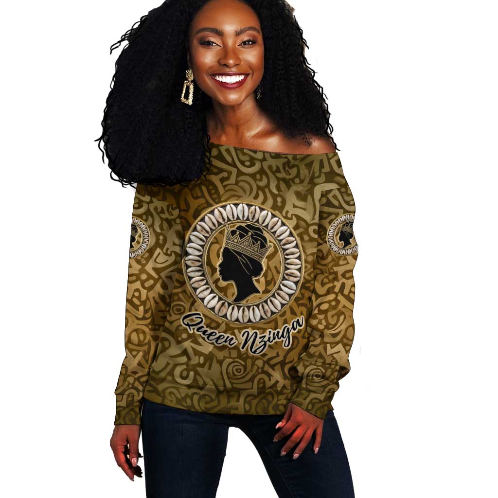 Queen Nzinga Off Shoulder Sweater Cowrie Crown Silhouette Royal Power ...