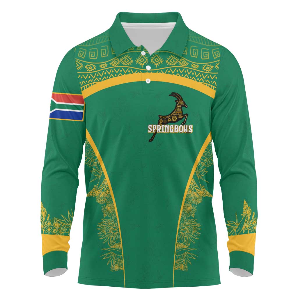 South Africa Springboks Long Sleeve Polo Shirt with Tribal Antelope ...