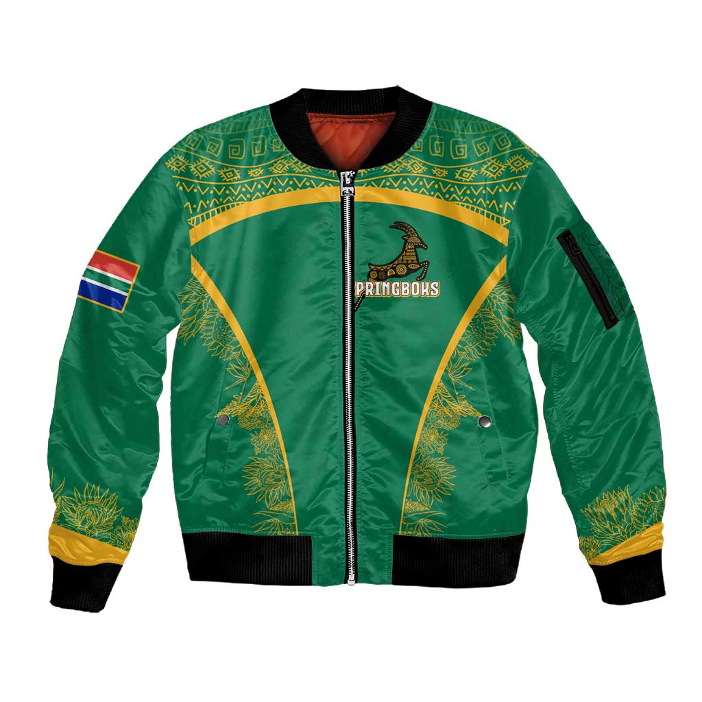 South Africa Springboks Sleeve Zip Bomber Jacket with Tribal Antelope ...