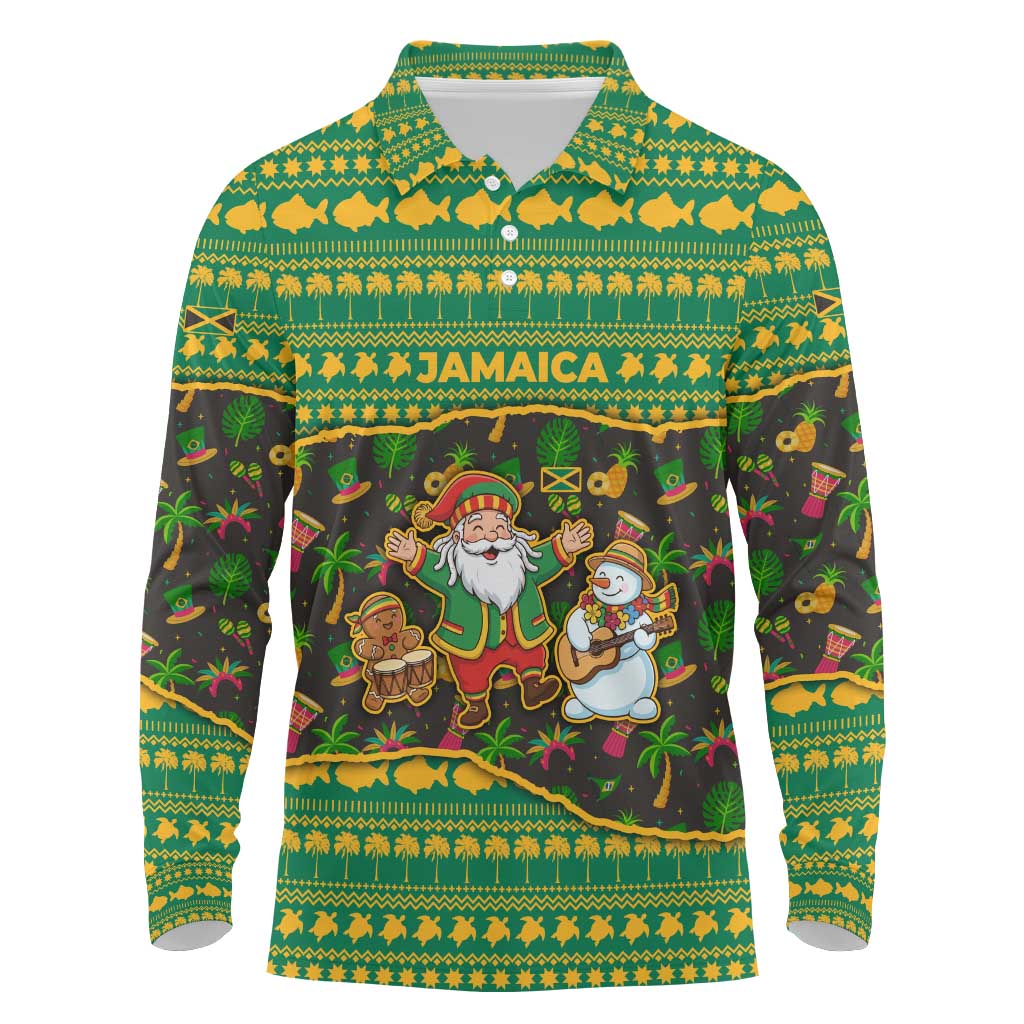 Jamaica Christmas Long Sleeve Polo Shirt Rasta Santa Snowman ...