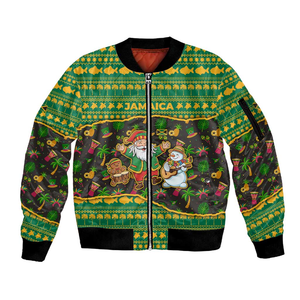 Jamaica Christmas Sleeve Zip Bomber Jacket Rasta Santa Snowman ...
