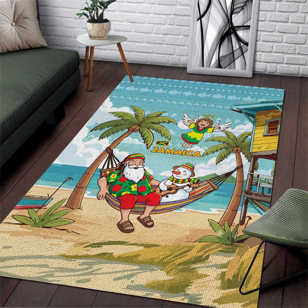 Jamaica Christmas Area Rug Rasta Santa Snowman Hammock Angel Palm Trees ...