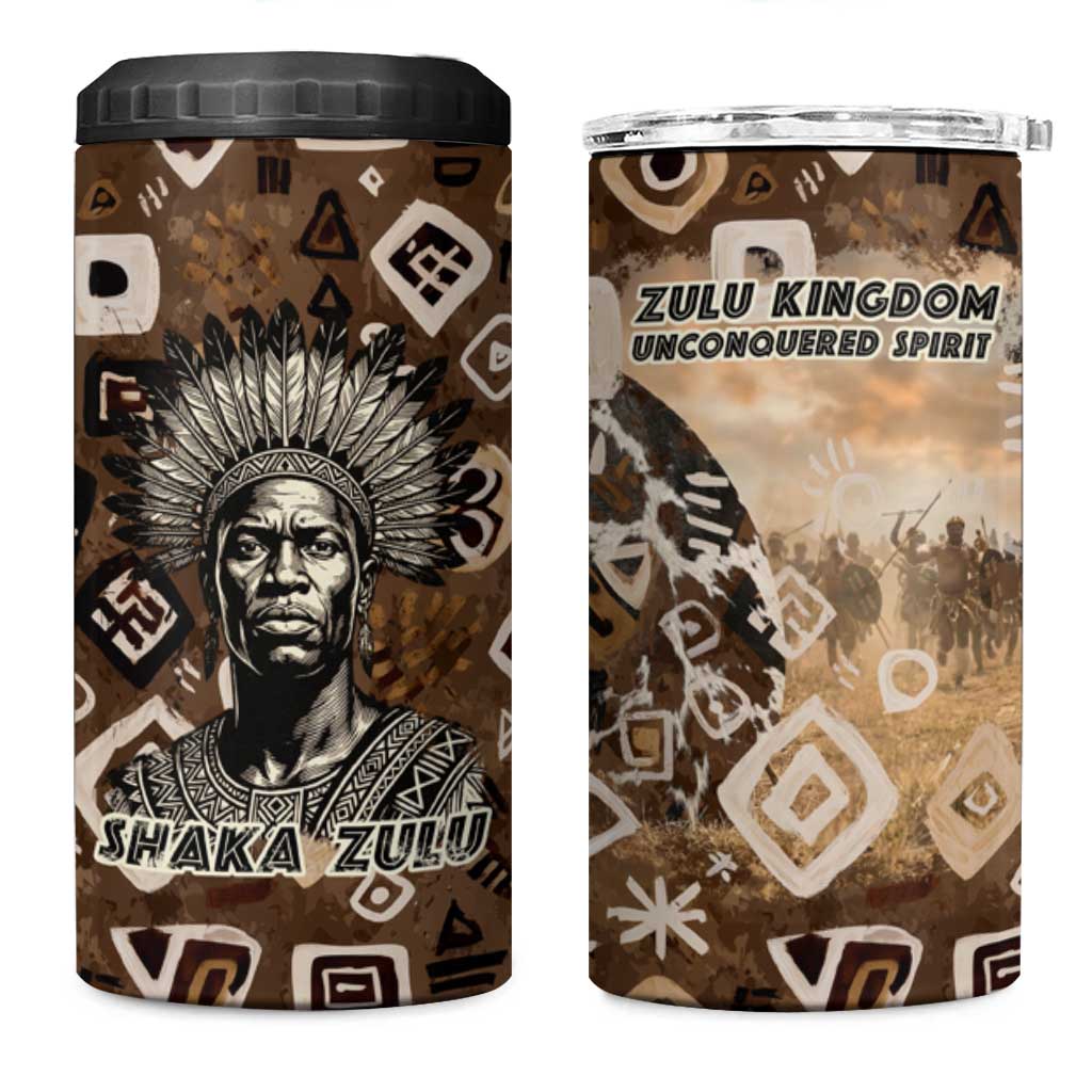 Shaka Zulu 4 in 1 Can Cooler Tumbler Monochrome Portrait Zulu Kingdom ...