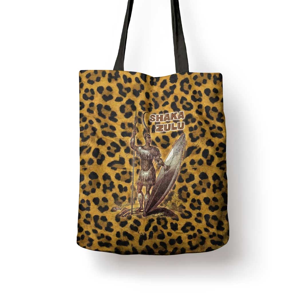 Shaka Zulu Tote Bag Leopard Print Design Traditional Warrior Spear and ...