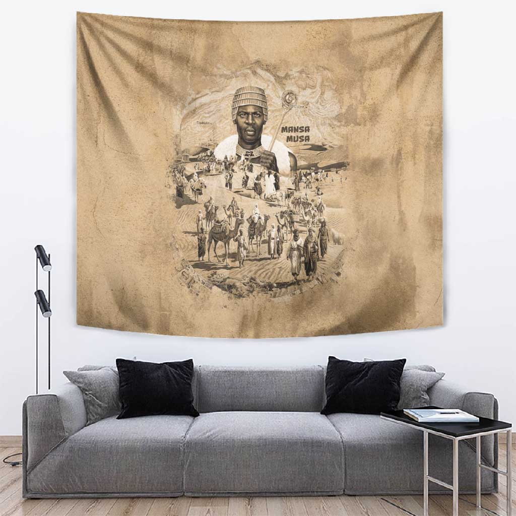 Mansa Musa Tapestry Sepia Map Historic Pilgrimage Empire Expedition ...
