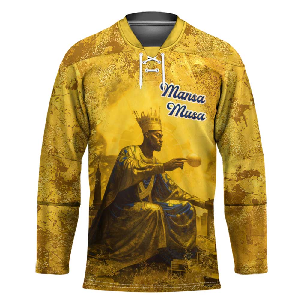 Mansa Musa Hockey Jersey Golden Legacy Theme Ancient Map Regal Portrait ...
