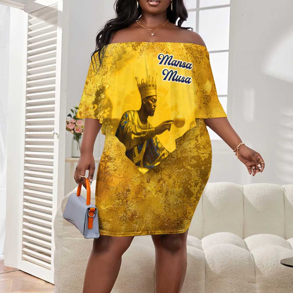 Mansa Musa Off Shoulder Short Dress Golden Legacy Theme Ancient Map ...
