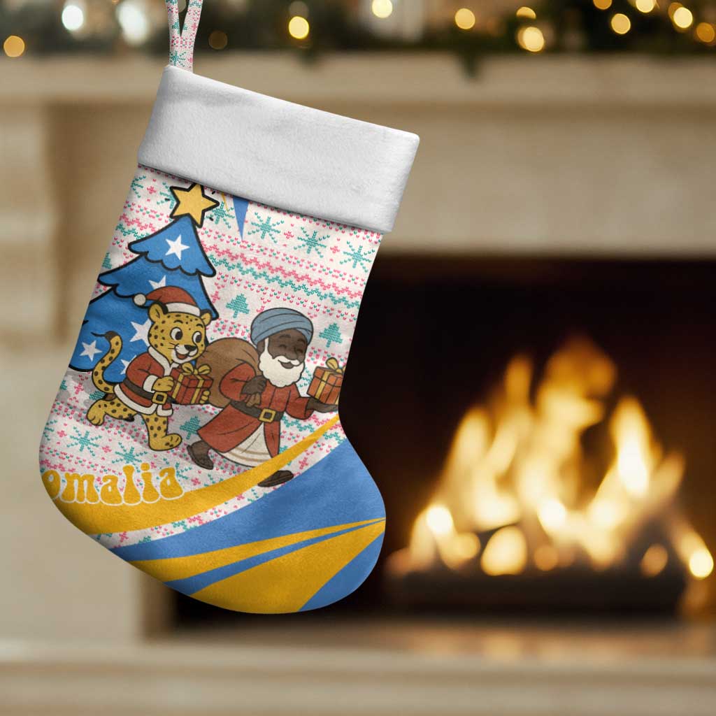 Somalia Christmas Stocking Santa Cheetah Christmas Tree Village Scene ...