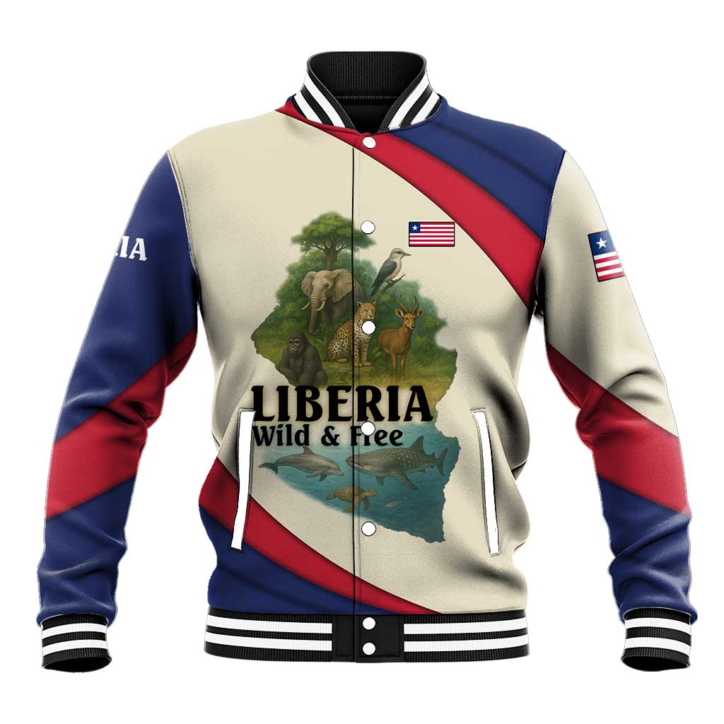 Liberia Wildlife Baseball Jacket African Safari and Ocean Marine Life ...