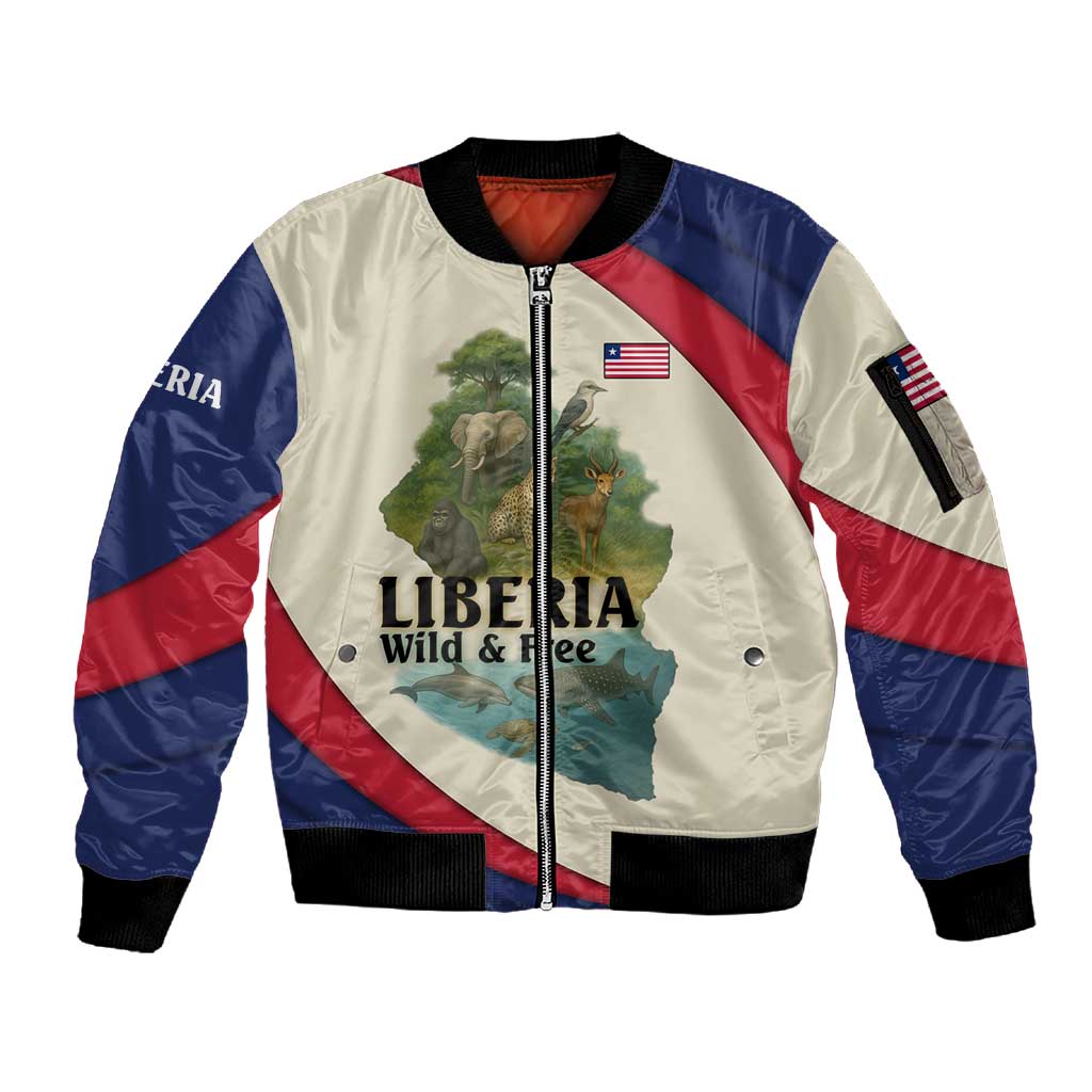 Liberia Wildlife Sleeve Zip Bomber Jacket African Safari and Ocean ...