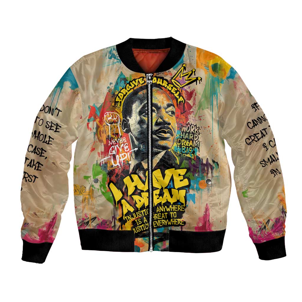 Martin Luther King Graffiti Afro Bomber Jacket Colorful Spray Paint ...