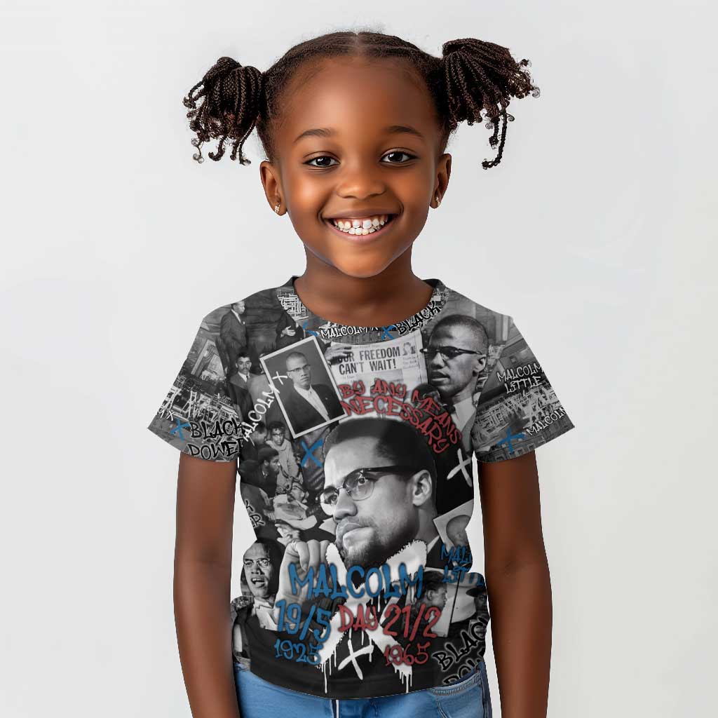 Afro Malcolm X Kid T shirt Quotes Dates and Black History Activist ...