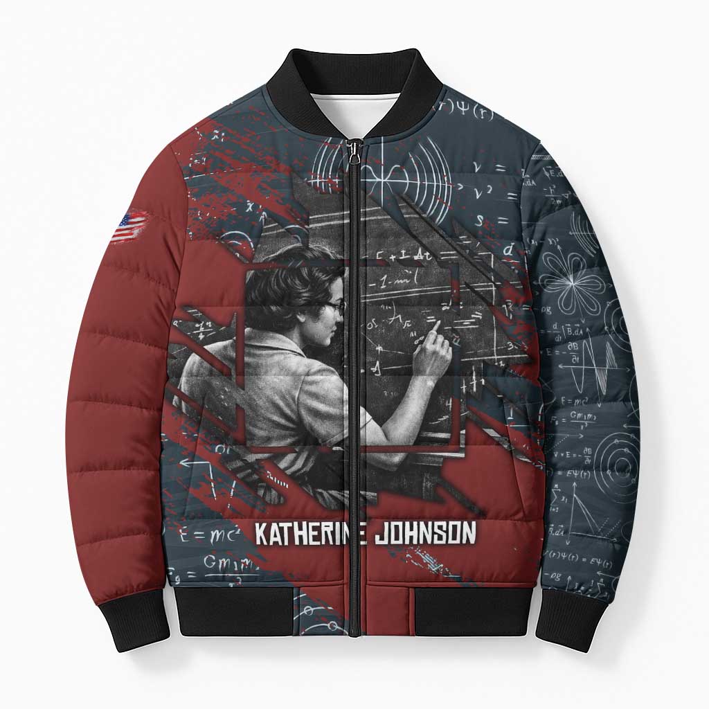 Katherine Johnson Bomber Puffer Jacket with Chalkboard Math Scene ...