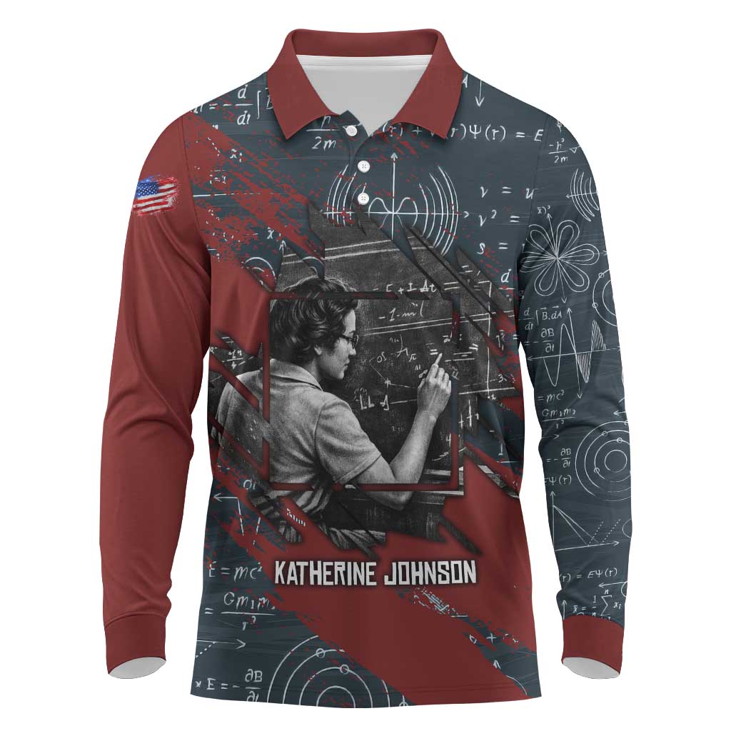 Katherine Johnson Long Sleeve Polo Shirt with Chalkboard Math Scene ...