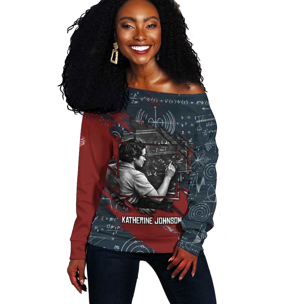 Katherine Johnson Off Shoulder Sweater with Chalkboard Math Scene ...
