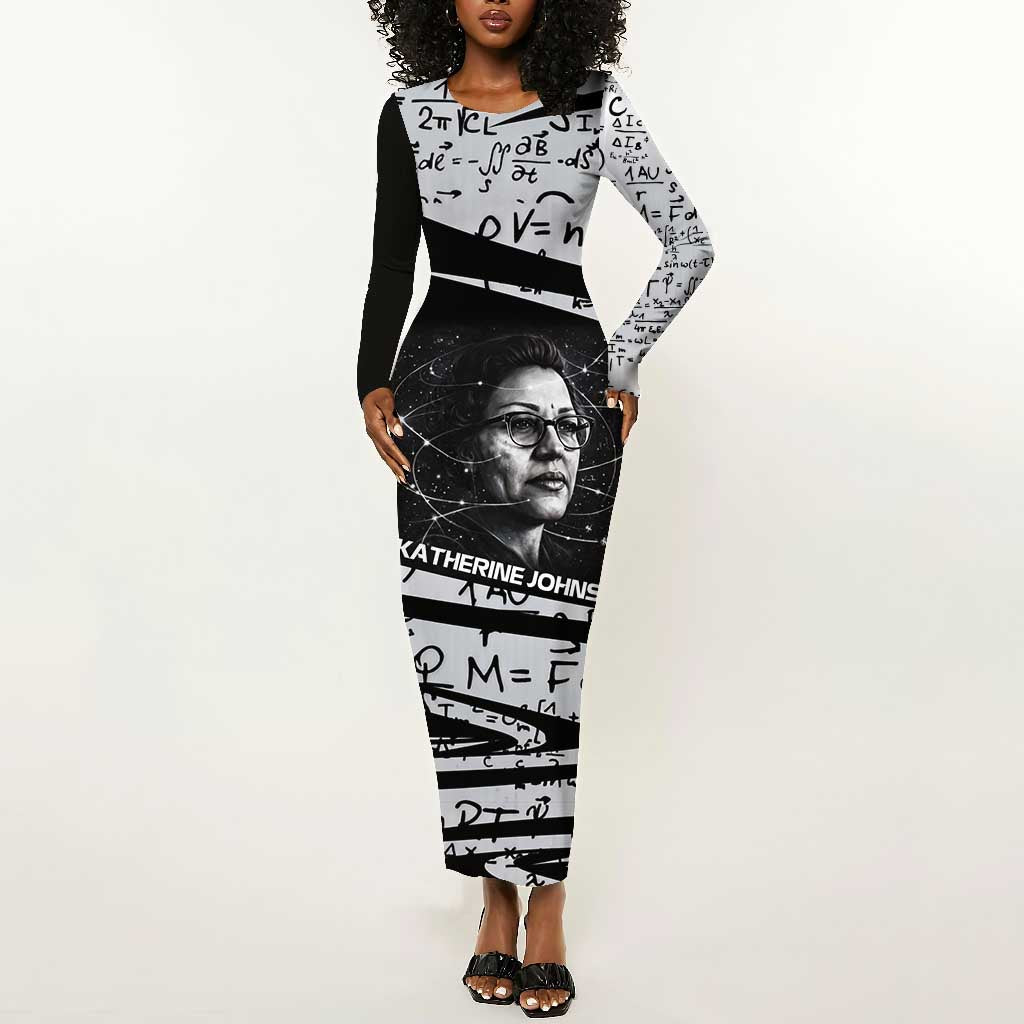 Katherine Johnson Long Sleeve Bodycon Dress with Orbital Space Portrait ...