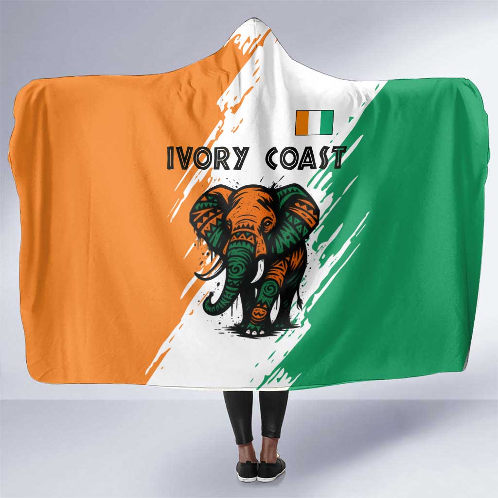 Ivory Coast Hooded Blanket African Elephant in Ivorian Flag Colors by ...