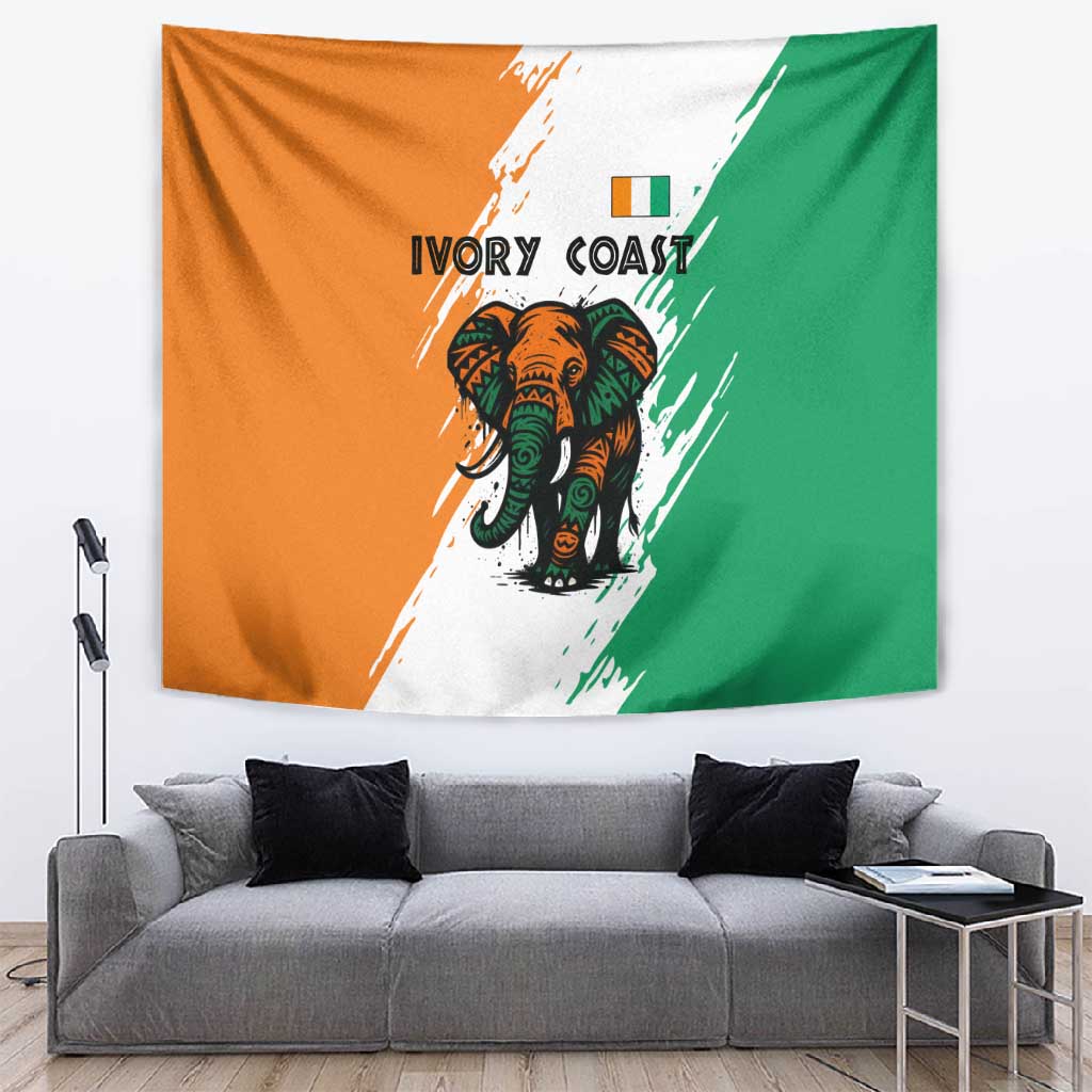 Ivory Coast Tapestry African Elephant in Ivorian Flag Colors by African ...