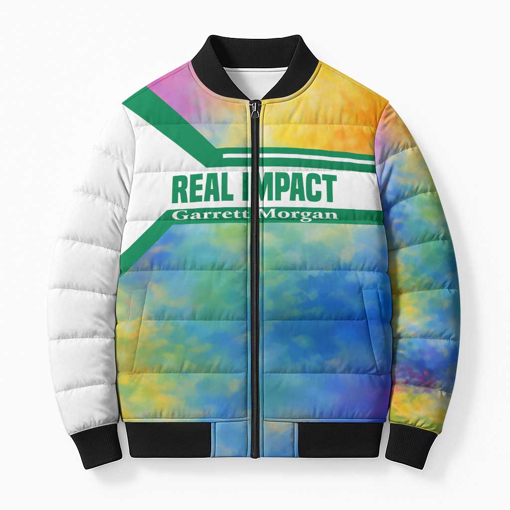 Garrett Morgan Bomber Puffer Jacket with Real Impact Quote, Black ...