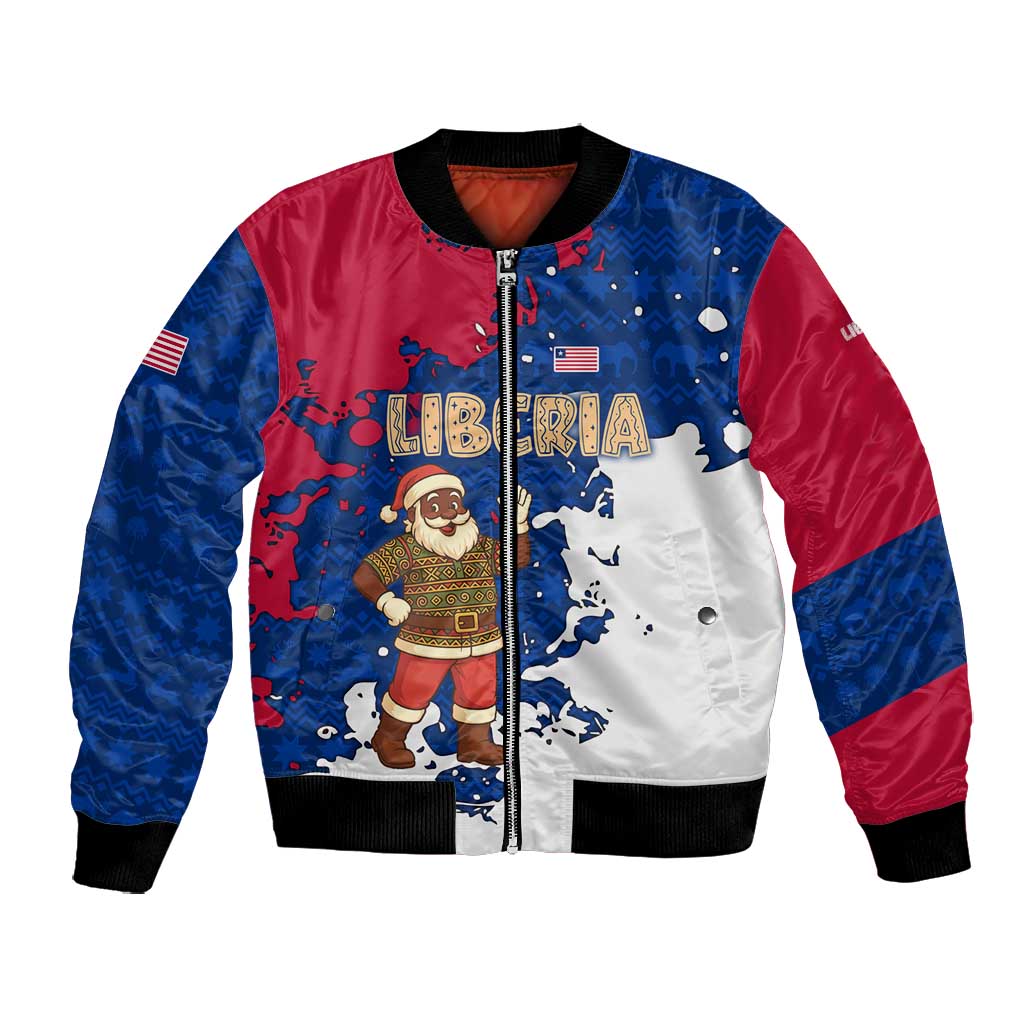 Liberia Christmas Bomber Jacket Santa Claus Map Graphic and Red Blue ...