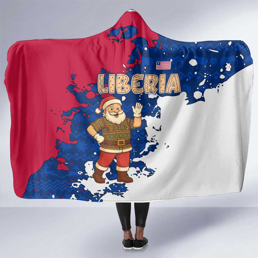Liberia Christmas Hooded Blanket Santa Claus Map Graphic and Red Blue ...