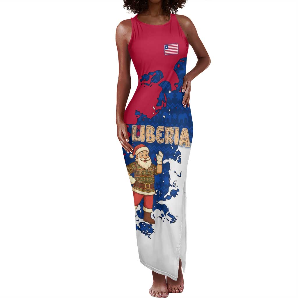 Liberia Christmas Tank Maxi Dress Santa Claus Map Graphic and Red Blue ...