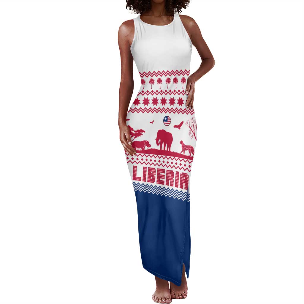 Liberia Christmas Tank Maxi Dress Red Wildlife Silhouettes and White ...