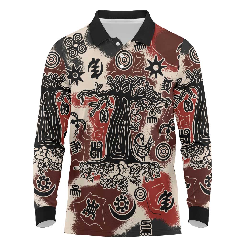 Adinkra Baobab Roots Long Sleeve Polo Shirt African Ancestral Spirit ...