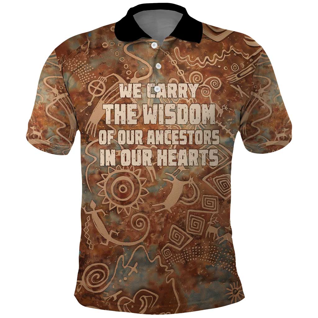 We Carry The Wisdom Polo Shirt Indigenous Spirit Quote Art by African Pride