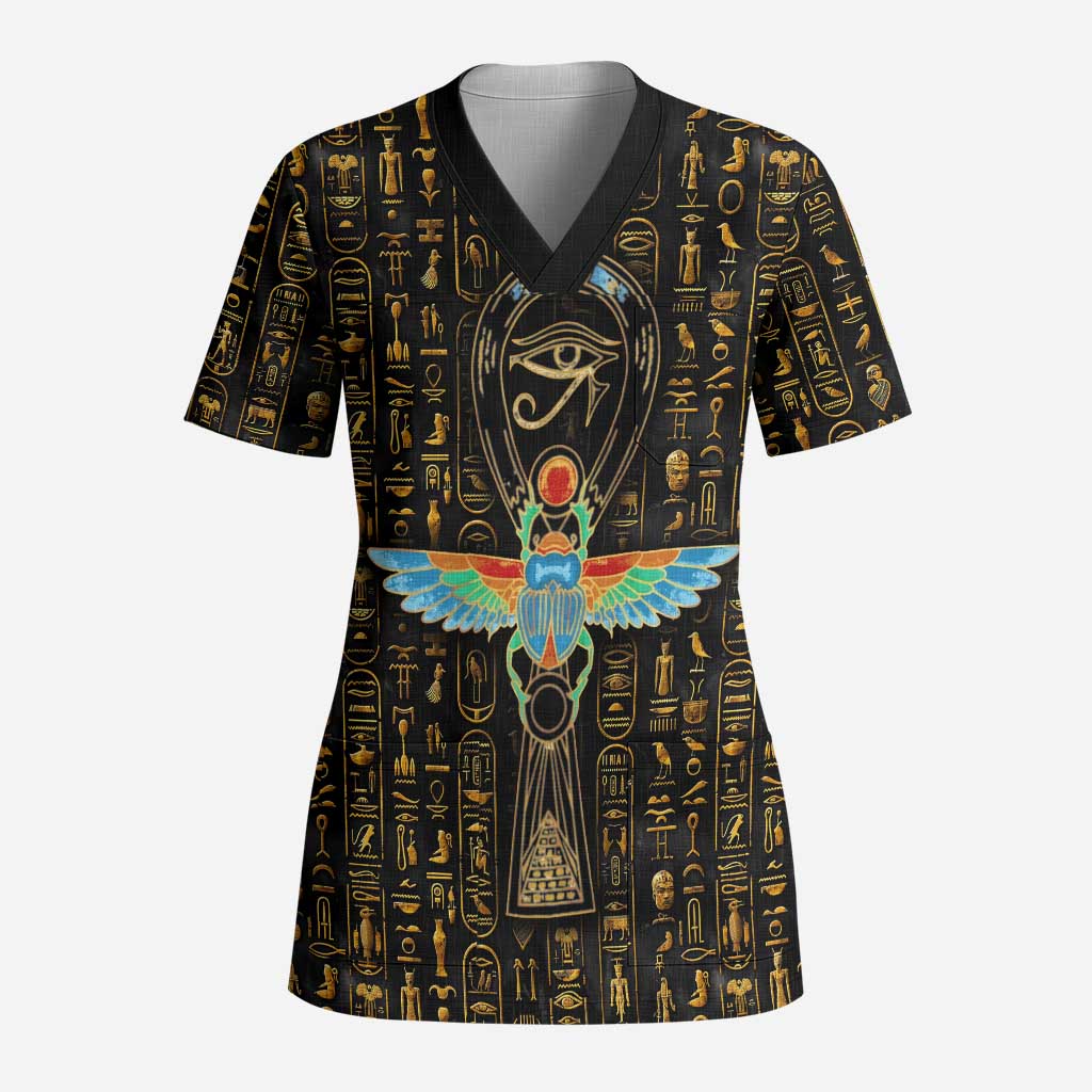Ankh Horus Scarab Egyptian Scrub Top Ancient Egypt - African Spiritual ...
