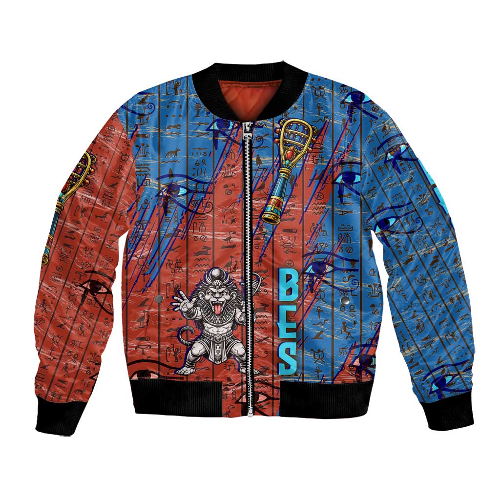 Bes Bomber Jacket Ancient Egyptian Hieroglyphs and Sacred Symbols ...