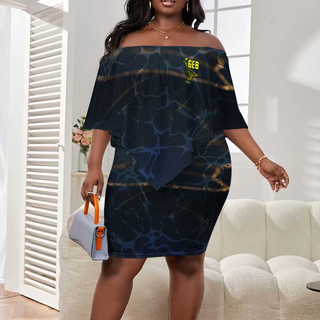 Geb Off Shoulder Short Dress Ancient Egyptian Cracked Earth and Wheat ...