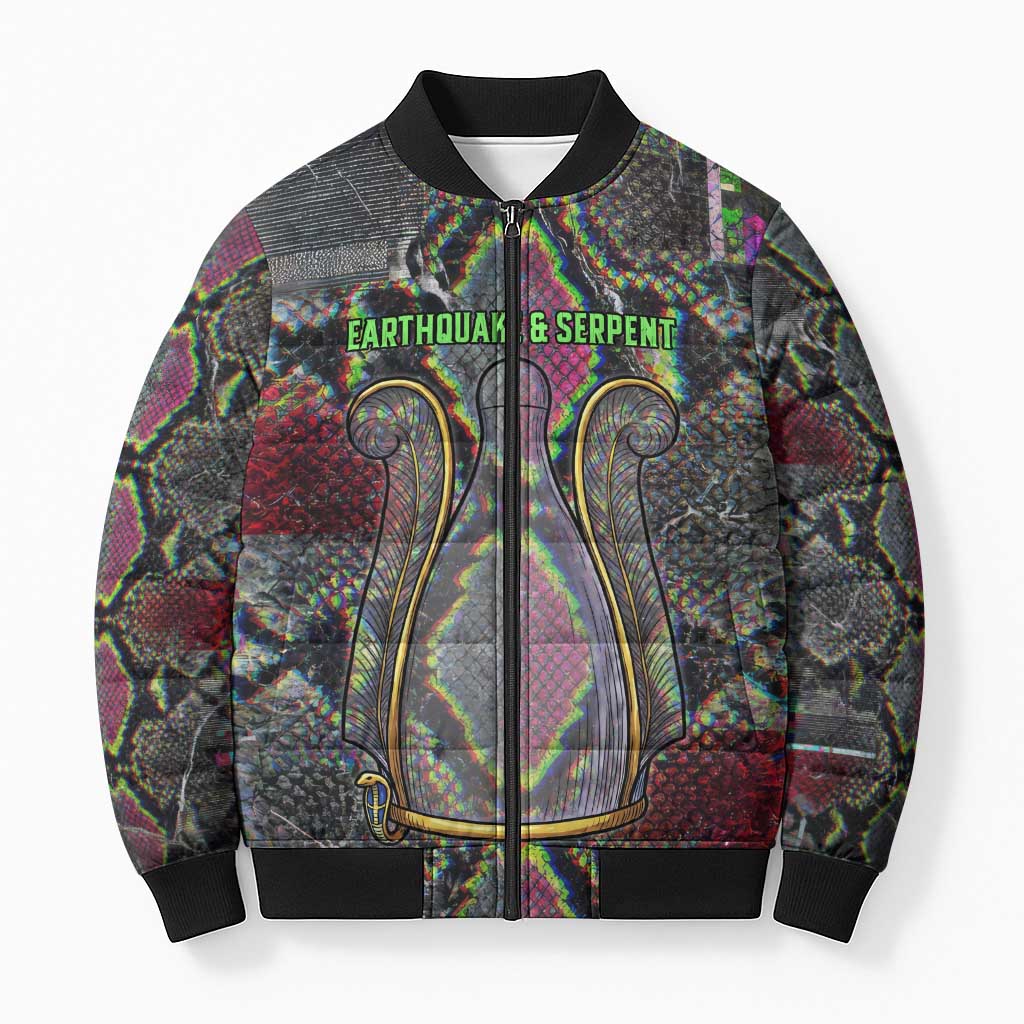 Geb Ancient Egyptian Bomber Puffer Jacket with Serpent Throne and Snake ...