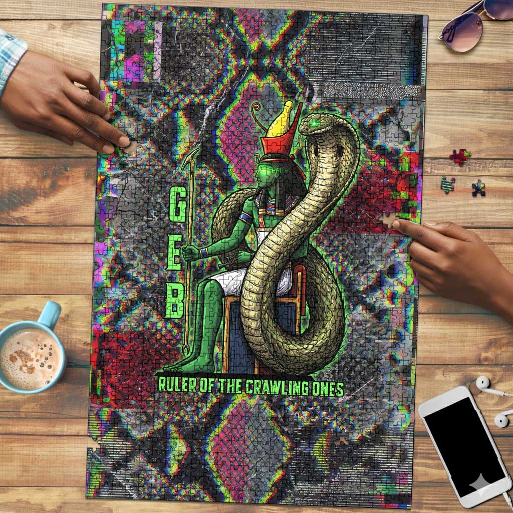 Geb Ancient Egyptian Puzzle with Serpent Throne and Snake Skin Texture ...