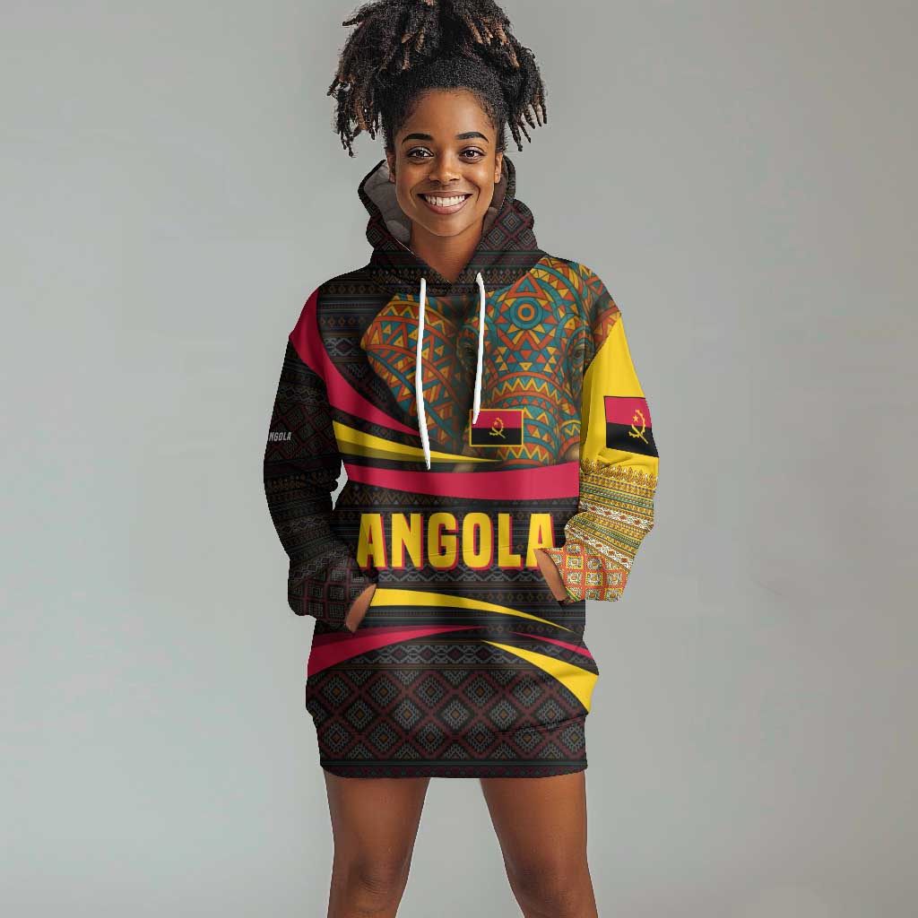Angola Hoodie Dress Red Black Yellow Tribal and Elephant by African Pride