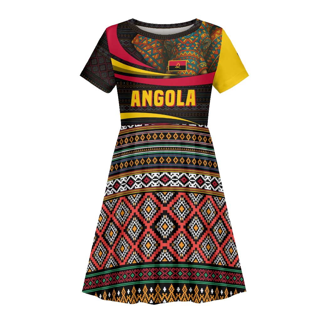 Angola Kid Short Sleeve Dress Red Black Yellow Tribal and Elephant by ...