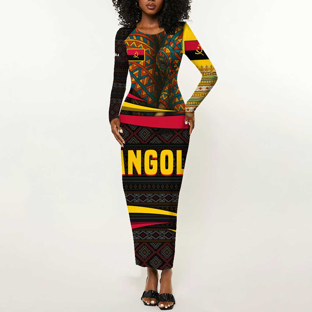 Angola Long Sleeve Bodycon Dress Red Black Yellow Tribal and Elephant ...