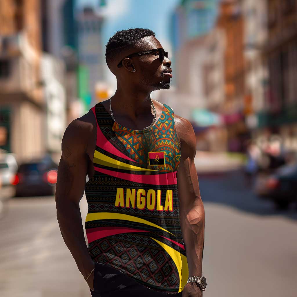 Angola Men Tank Top Red Black Yellow Tribal and Elephant by African Pride