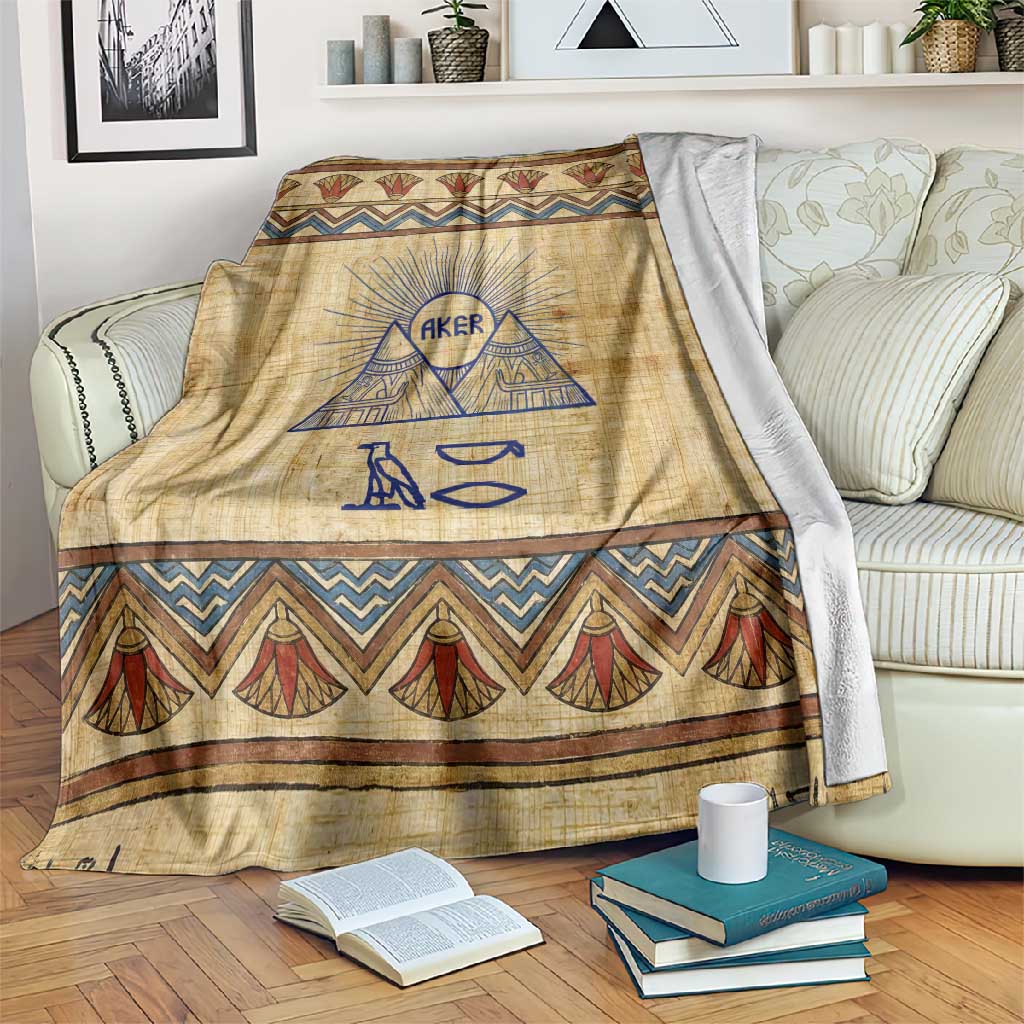 Aker Ancient Egyptian Blanket with Hieroglyphic Pattern, Pyramid Symbol ...