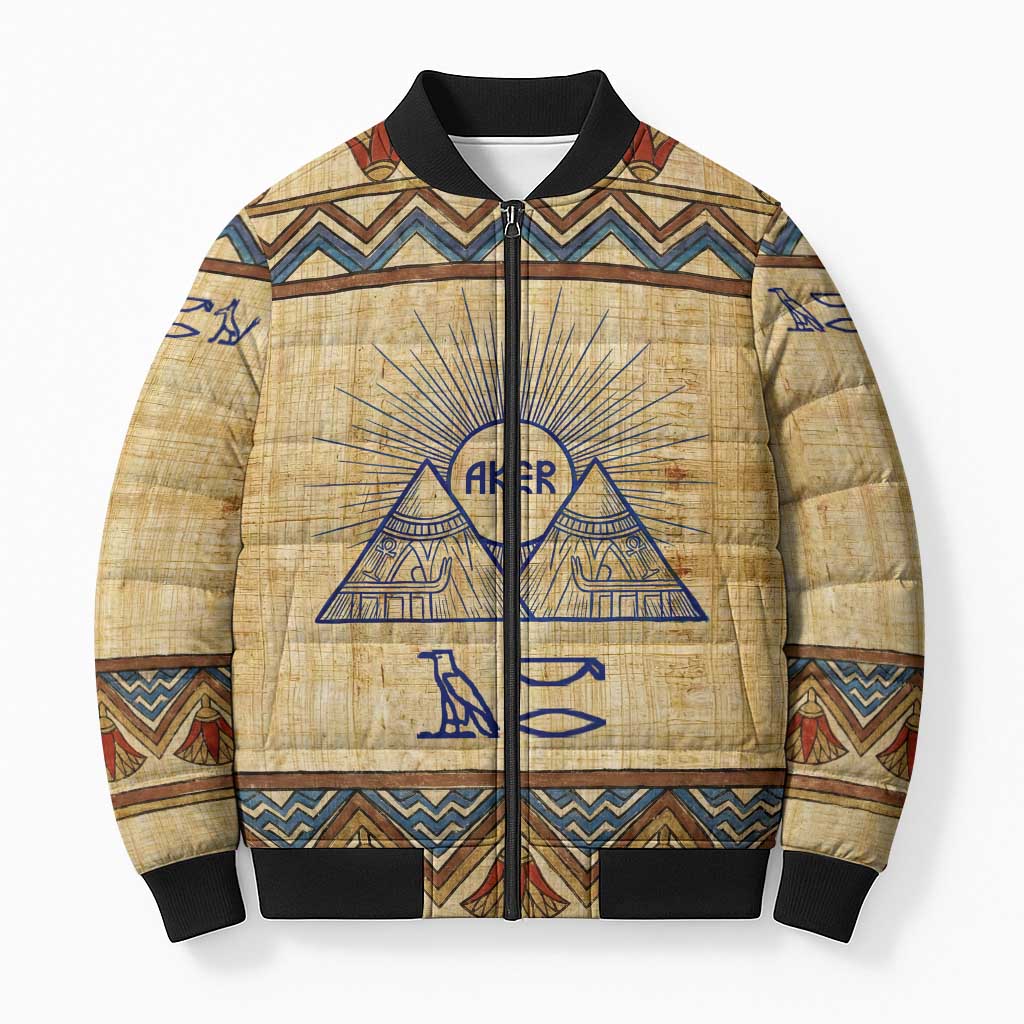 Aker Ancient Egyptian Bomber Puffer Jacket with Hieroglyphic Pattern ...