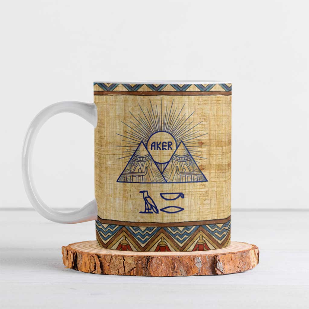 Aker Ancient Egyptian Ceramic Mug with Hieroglyphic Pattern, Pyramid ...