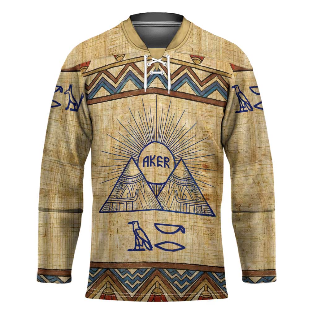 Aker Ancient Egyptian Hockey Jersey with Hieroglyphic Pattern, Pyramid ...