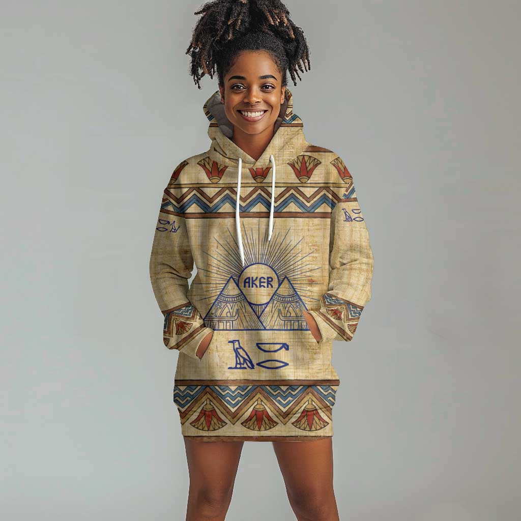Aker Ancient Egyptian Hoodie Dress with Hieroglyphic Pattern, Pyramid ...