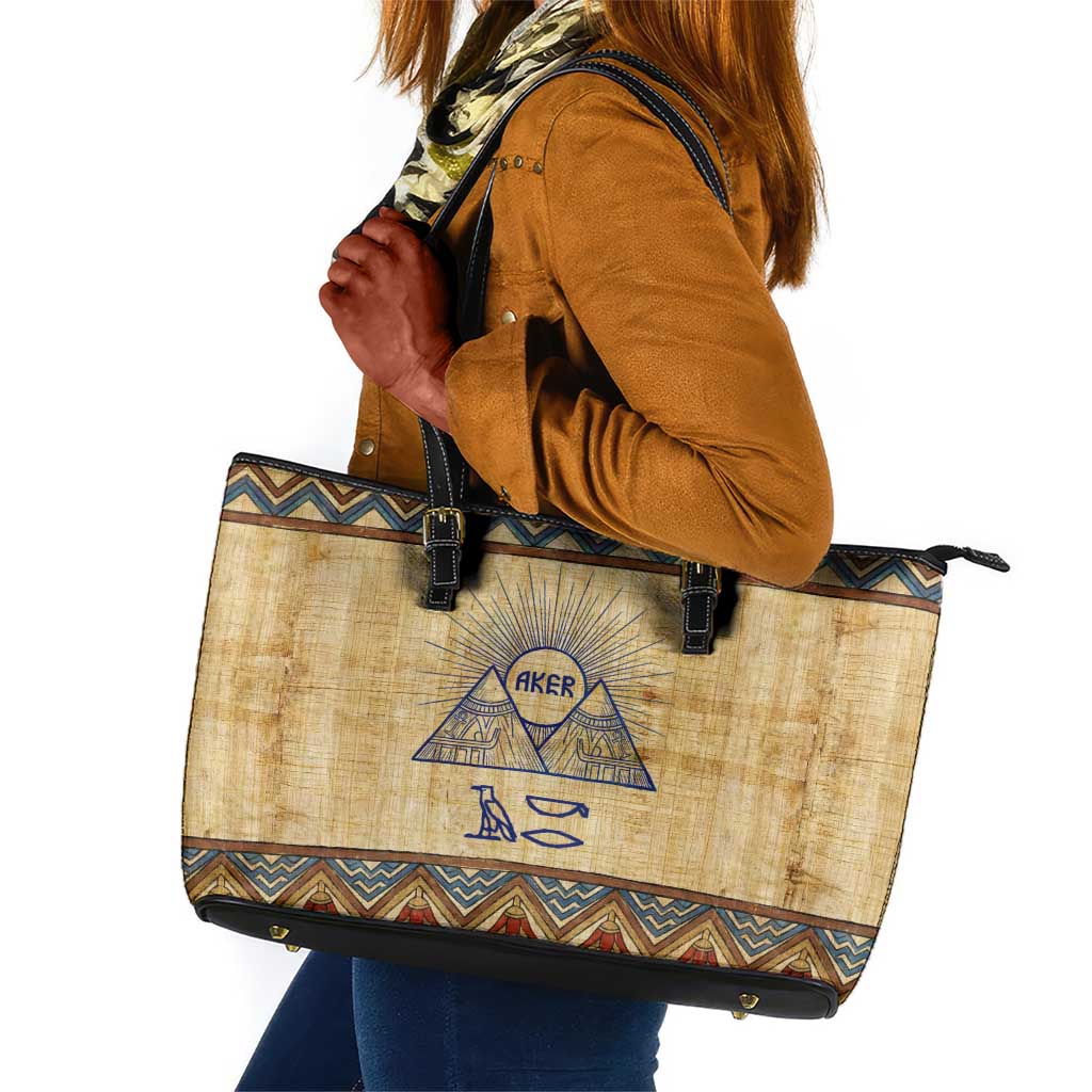 Aker Ancient Egyptian Leather Tote Bag with Hieroglyphic Pattern ...